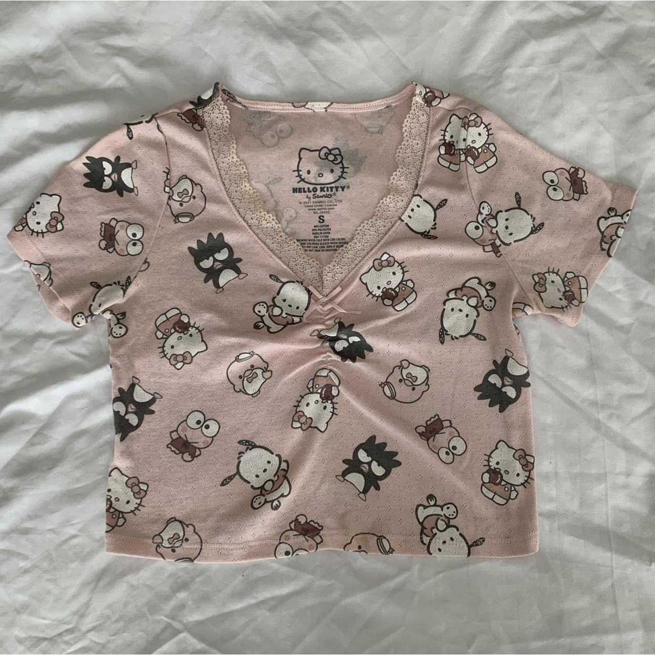 Hello kitty lace trim top size small Growing out of... - Depop