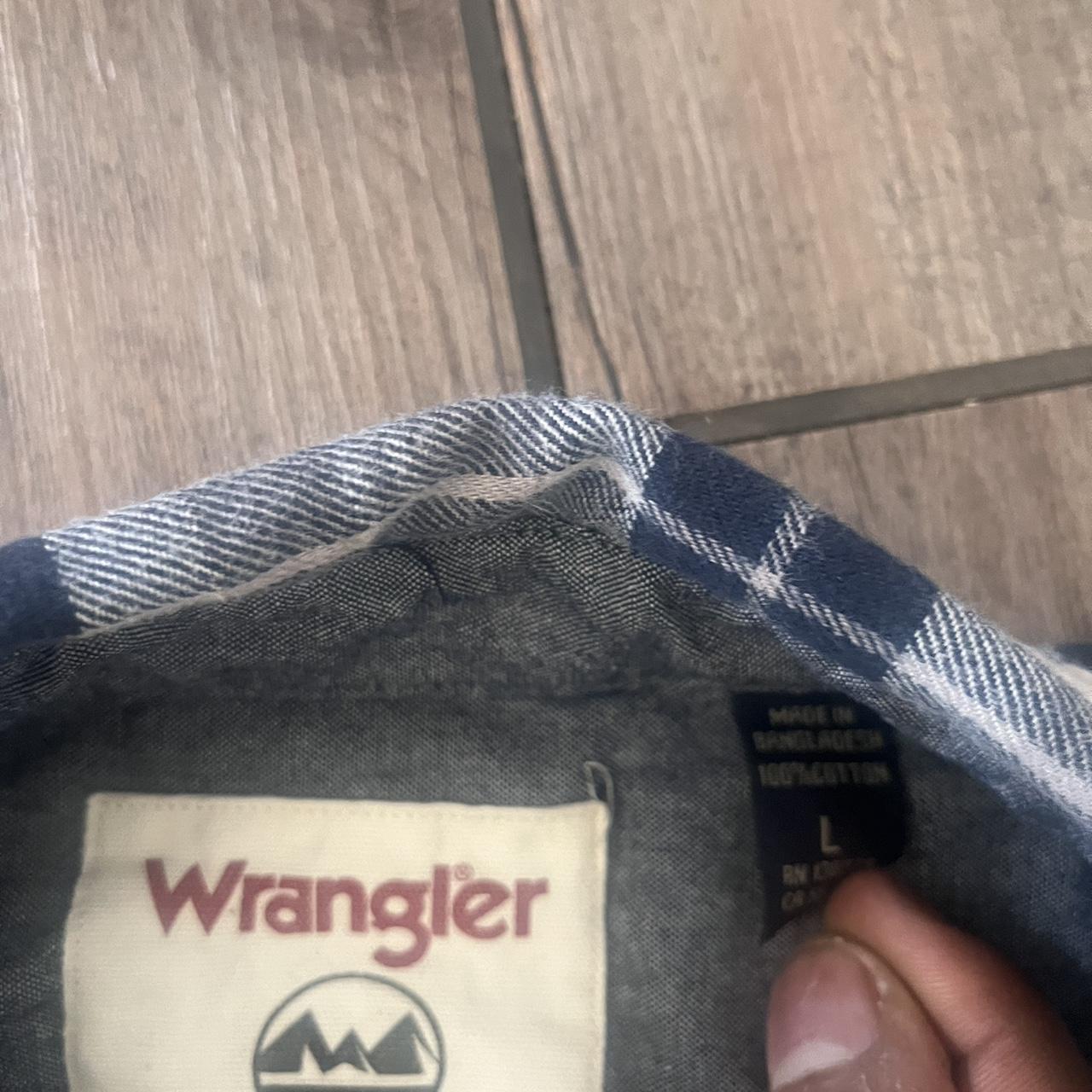 Wrangler blue and white plaid button-up shirt - Depop