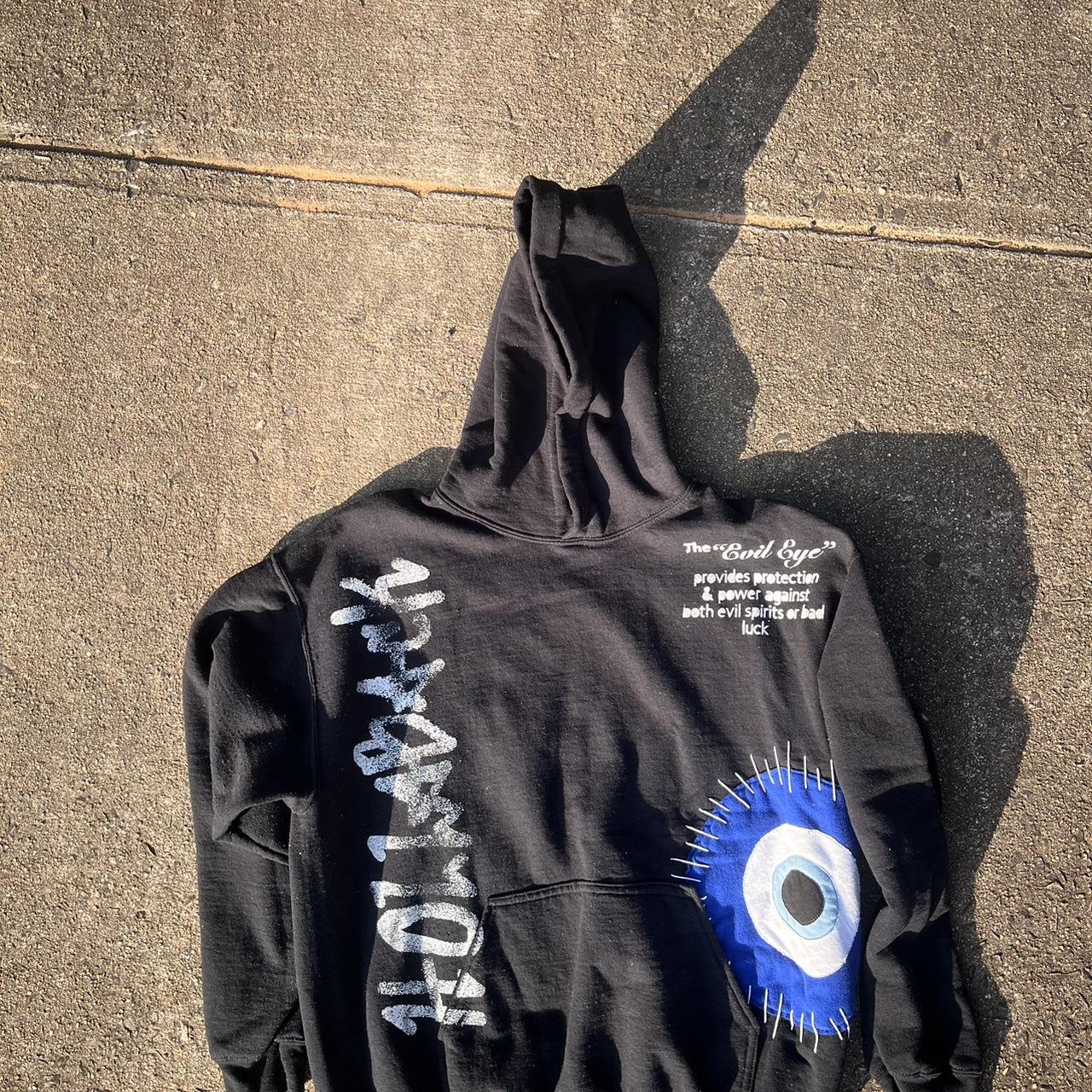 Black and blue evil eye 444 custom hoodie - Depop