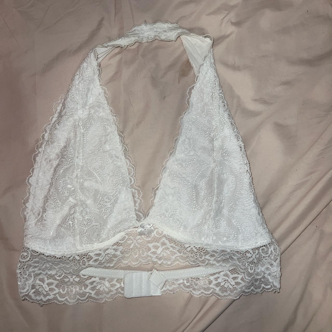 White Lace Halter Bralette Size Medium Depop