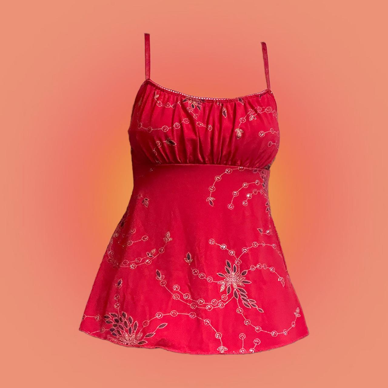 red sparkly cami ☆ underbust: 74cm bust: 76cm... - Depop