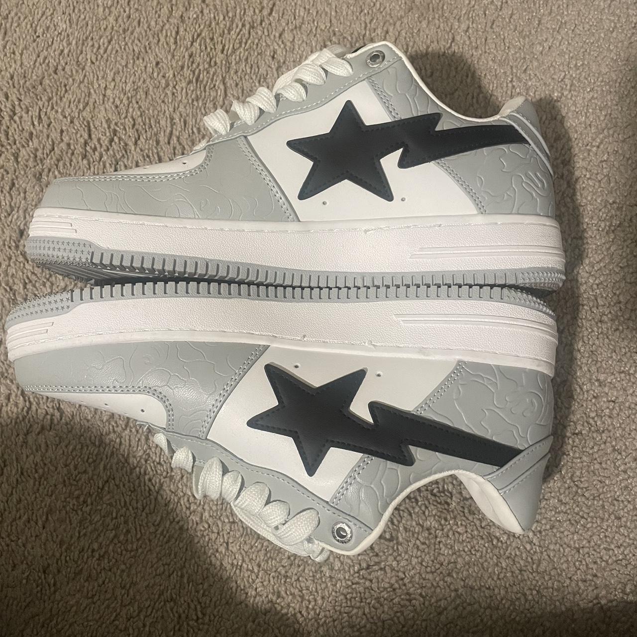 white and grey bapestas r3p$ but worn them a couple... - Depop
