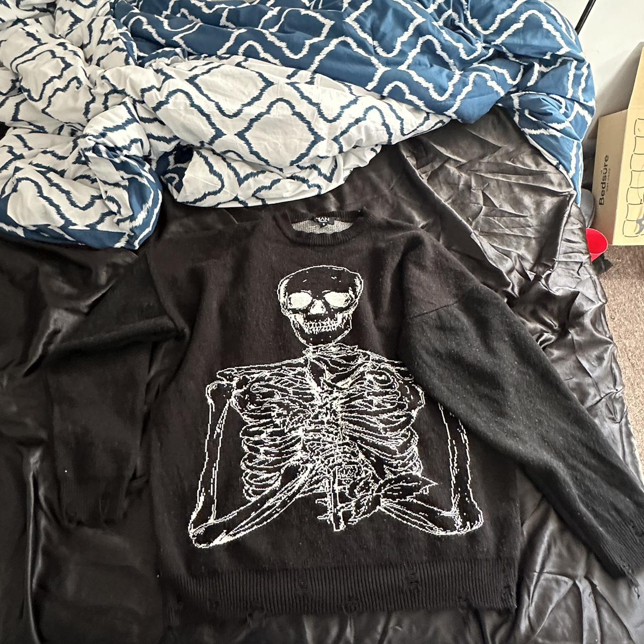 BoohooMan Skeleton print knitted sweater No flaws;... - Depop