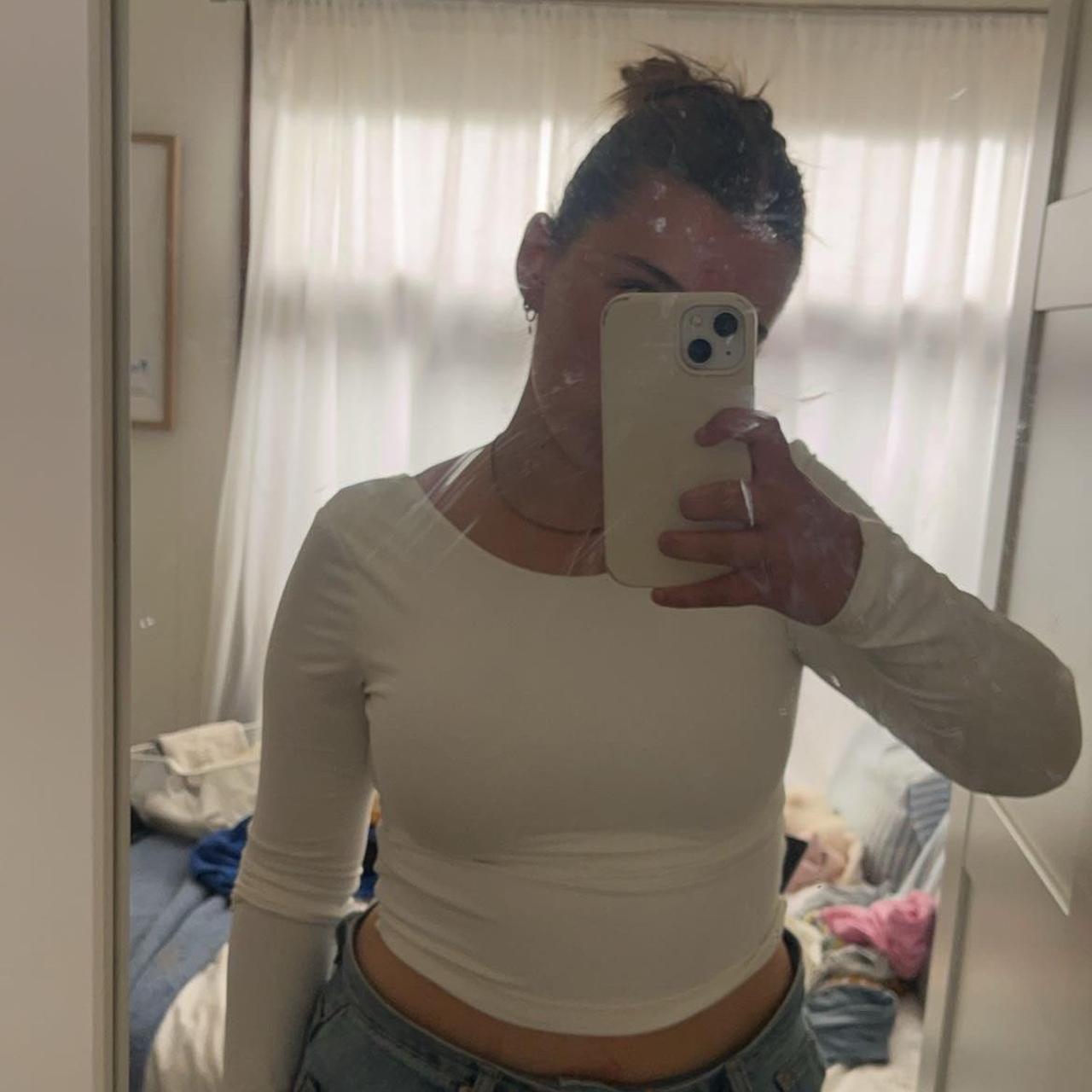 glassons supersoft long sleeve open back top in... - Depop