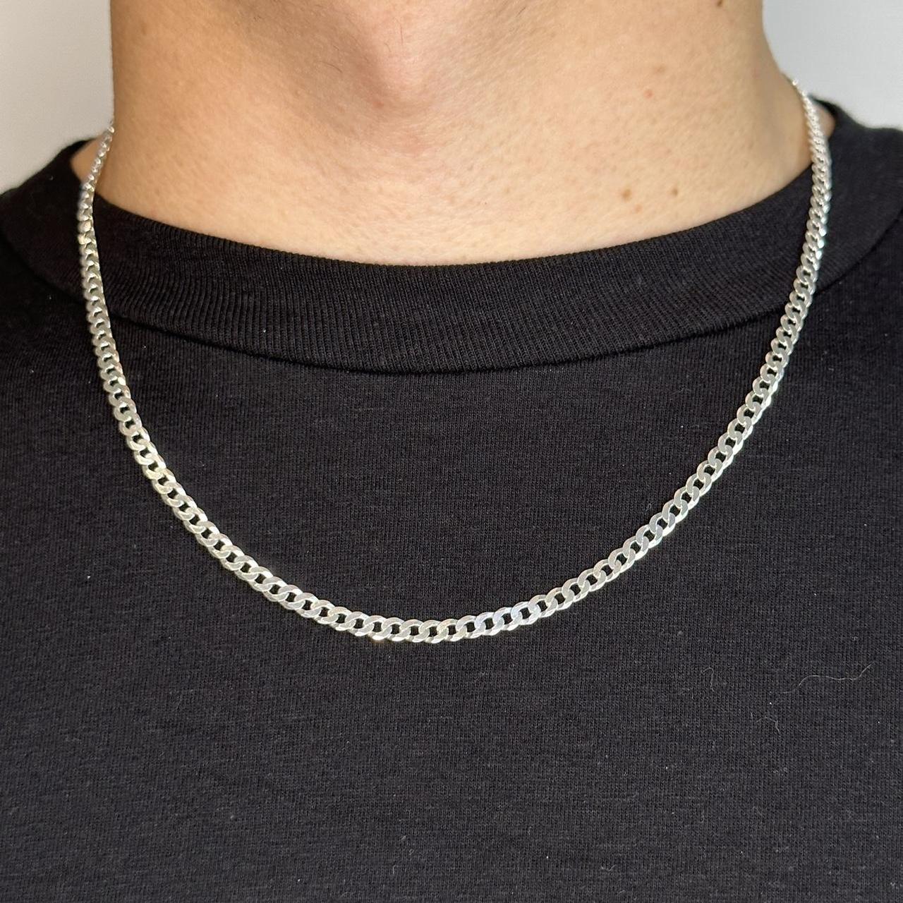 Silver Chain Solid .925 Silver Cuban Chain 4mm 20... - Depop