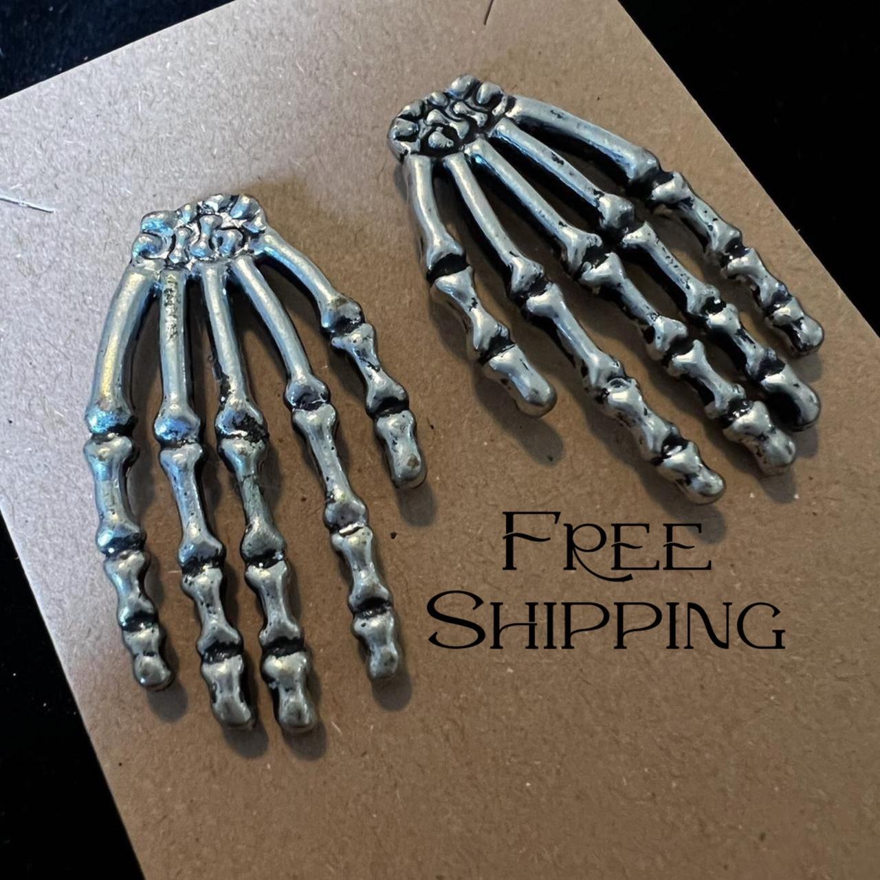 Large Silver Tone Skeleton Hand Earrings *... - Depop