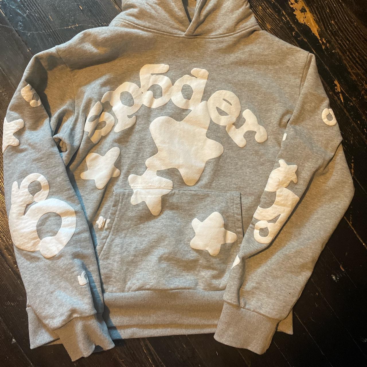 Gray and White Sp5der Hoodie *BRAND NEW BEST... - Depop
