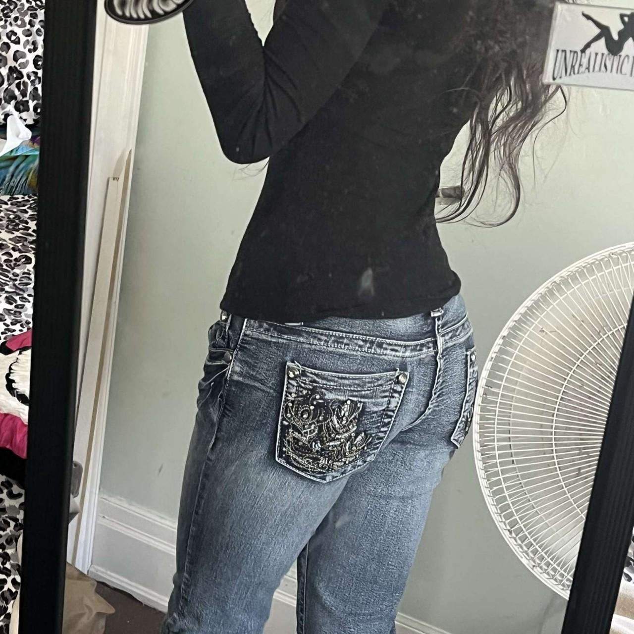 Low rise flare jeans with rhinestone on... - Depop