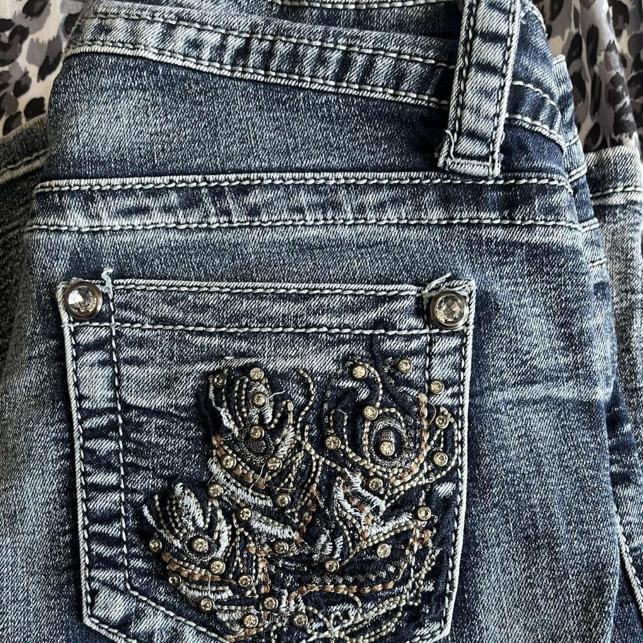 Low rise flare jeans with rhinestone on... - Depop