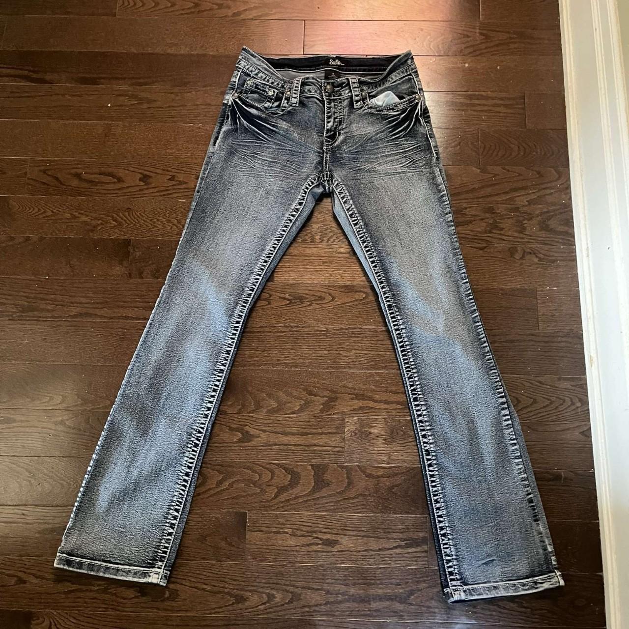 Low rise flare jeans with rhinestone on... - Depop