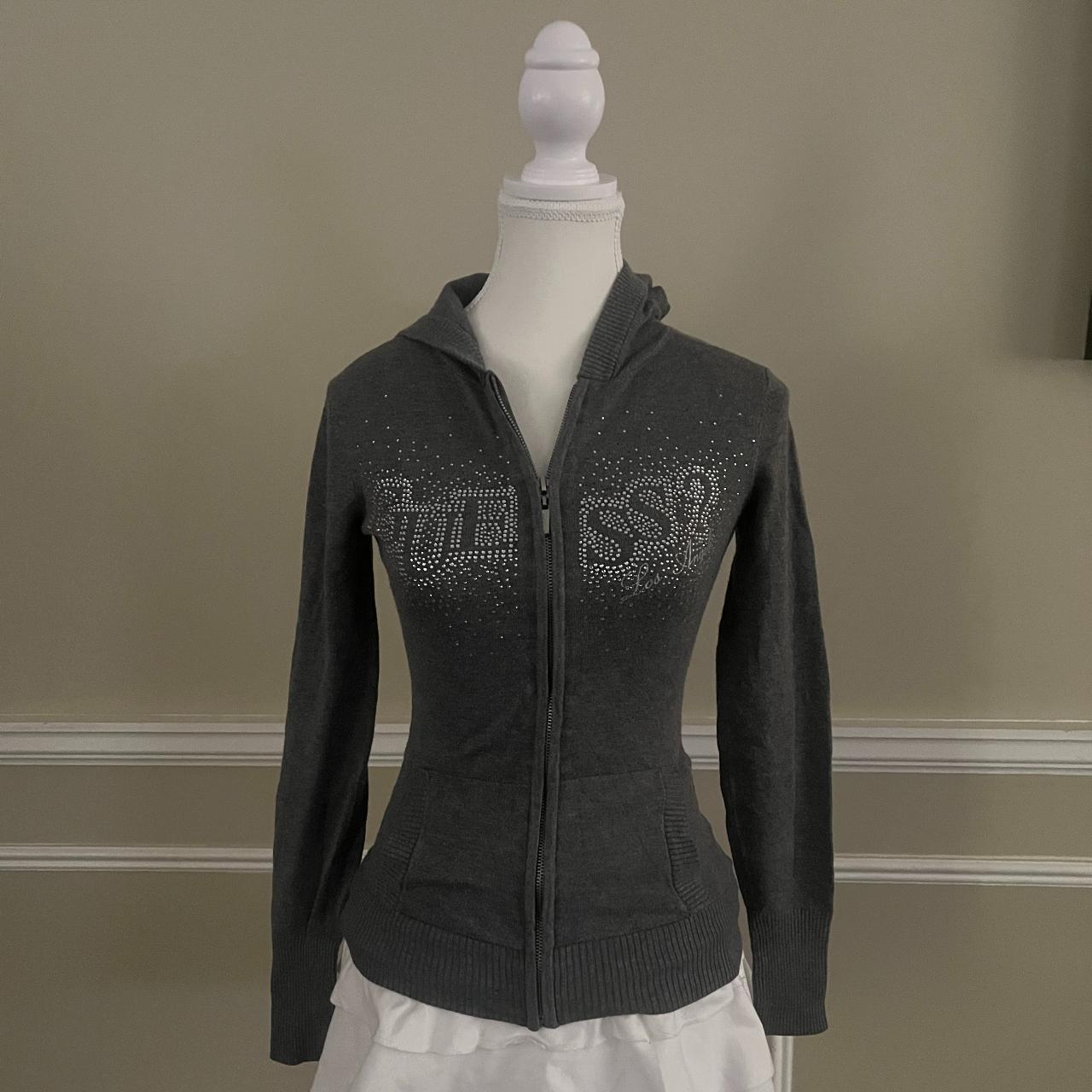 guess rhinestone fitted zip up 00s - Depop