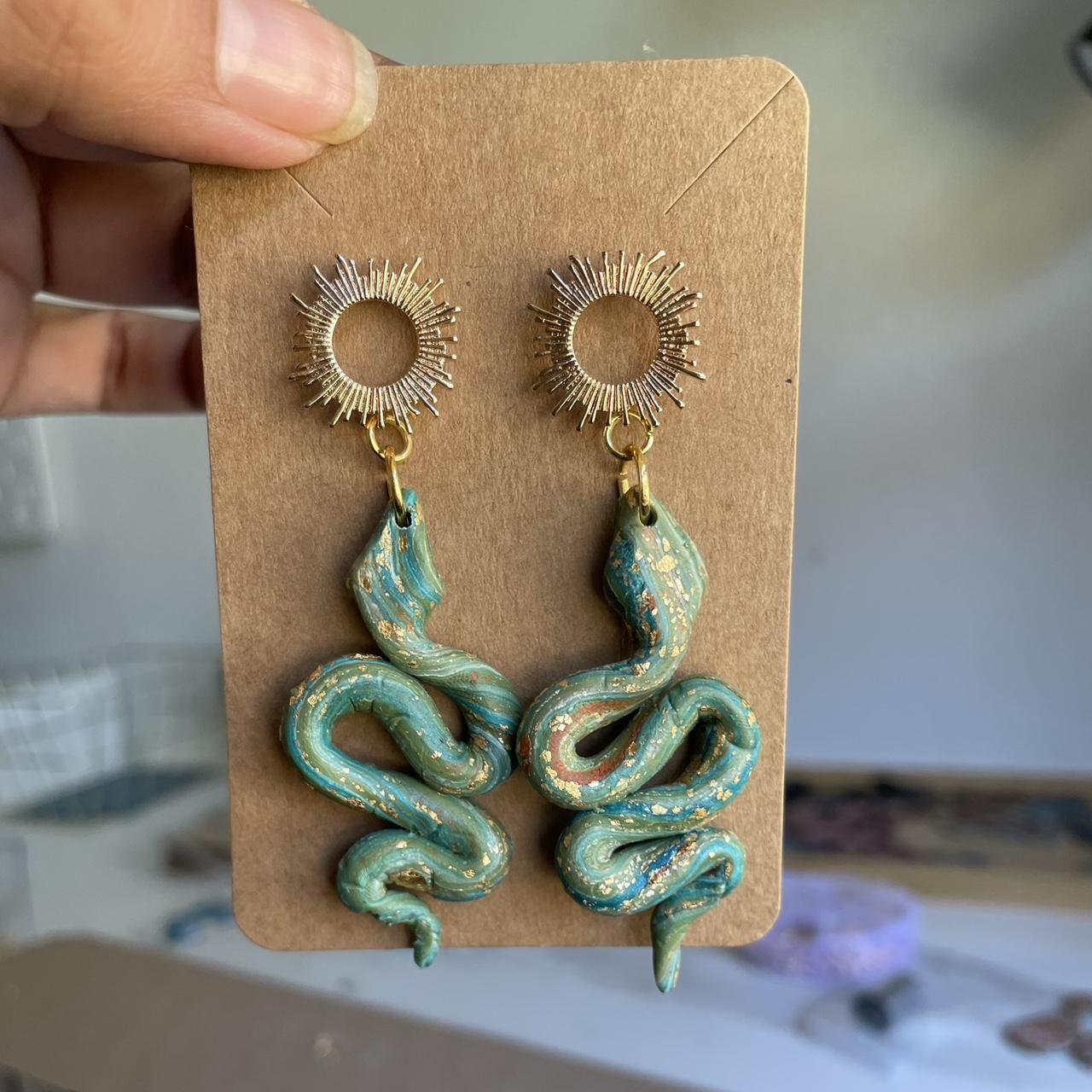 Snake Statement Earrings Handmade Polymer Clay... - Depop