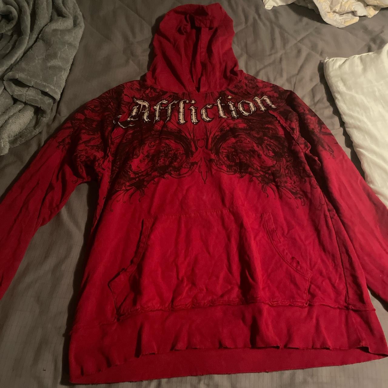 rare affliction hoodie size large fits more like a... - Depop