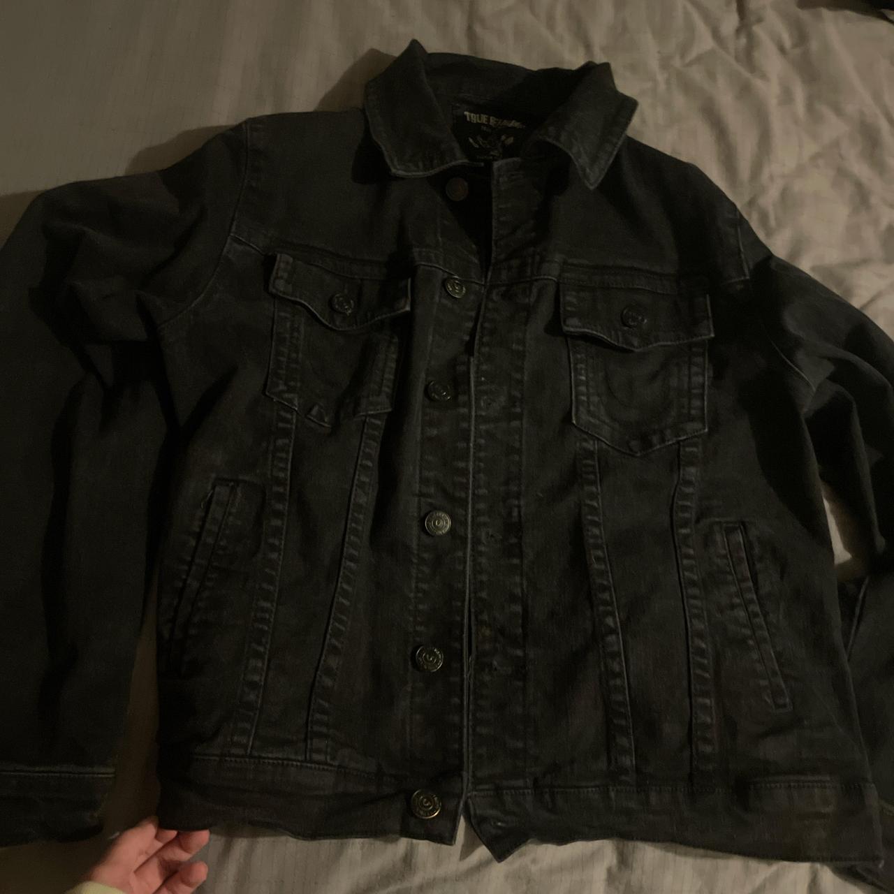 Black true religion denim jacket - Depop
