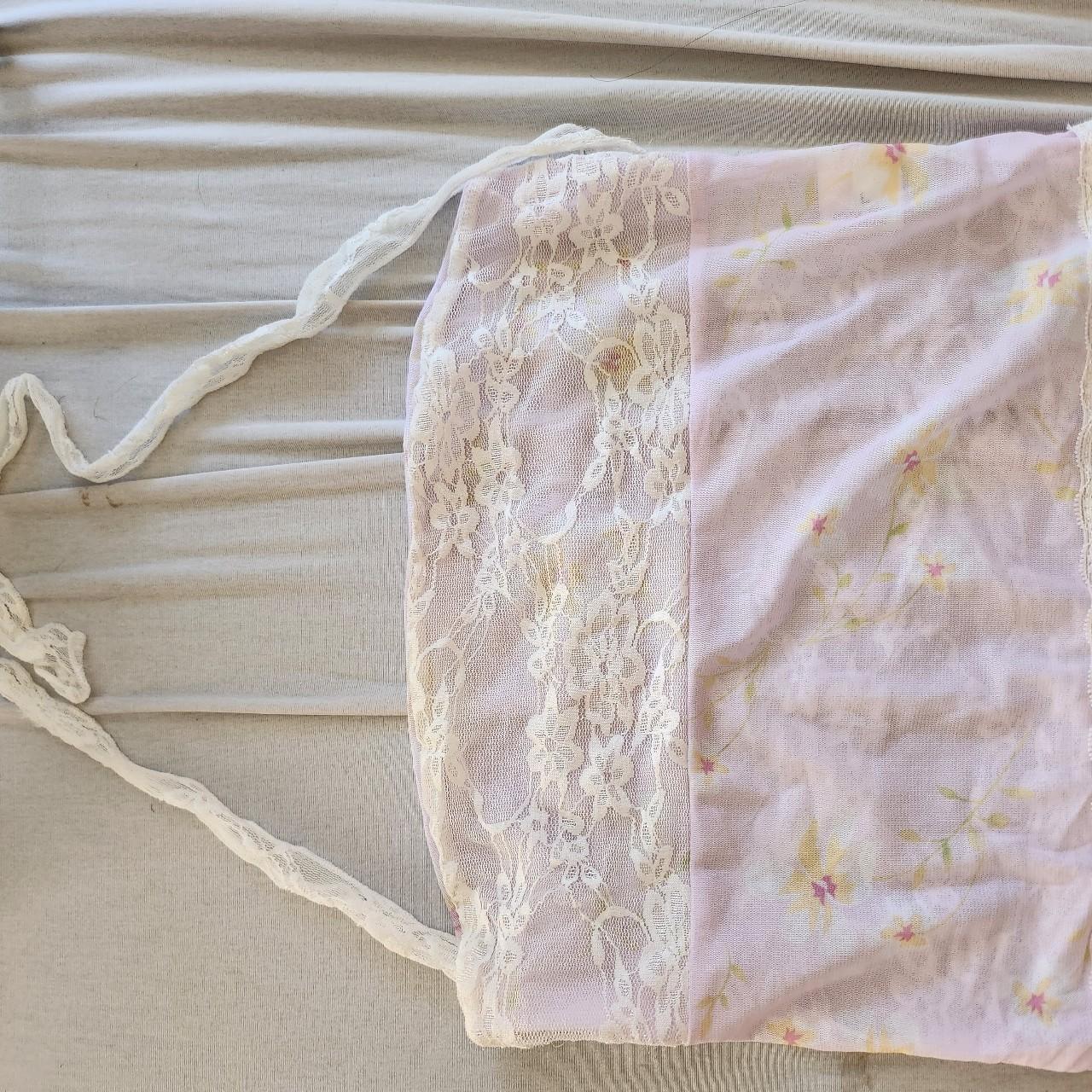 FEMININE FLORAL TIE STRAP SHEER LACE MESH SCALLOPED... - Depop