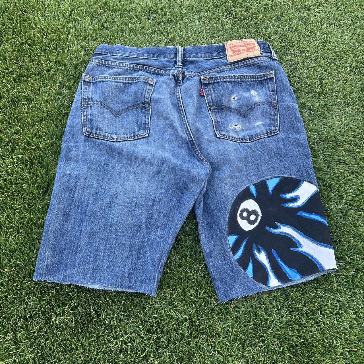 Custom Flame 8 Ball Jorts I will send a free shirt... - Depop