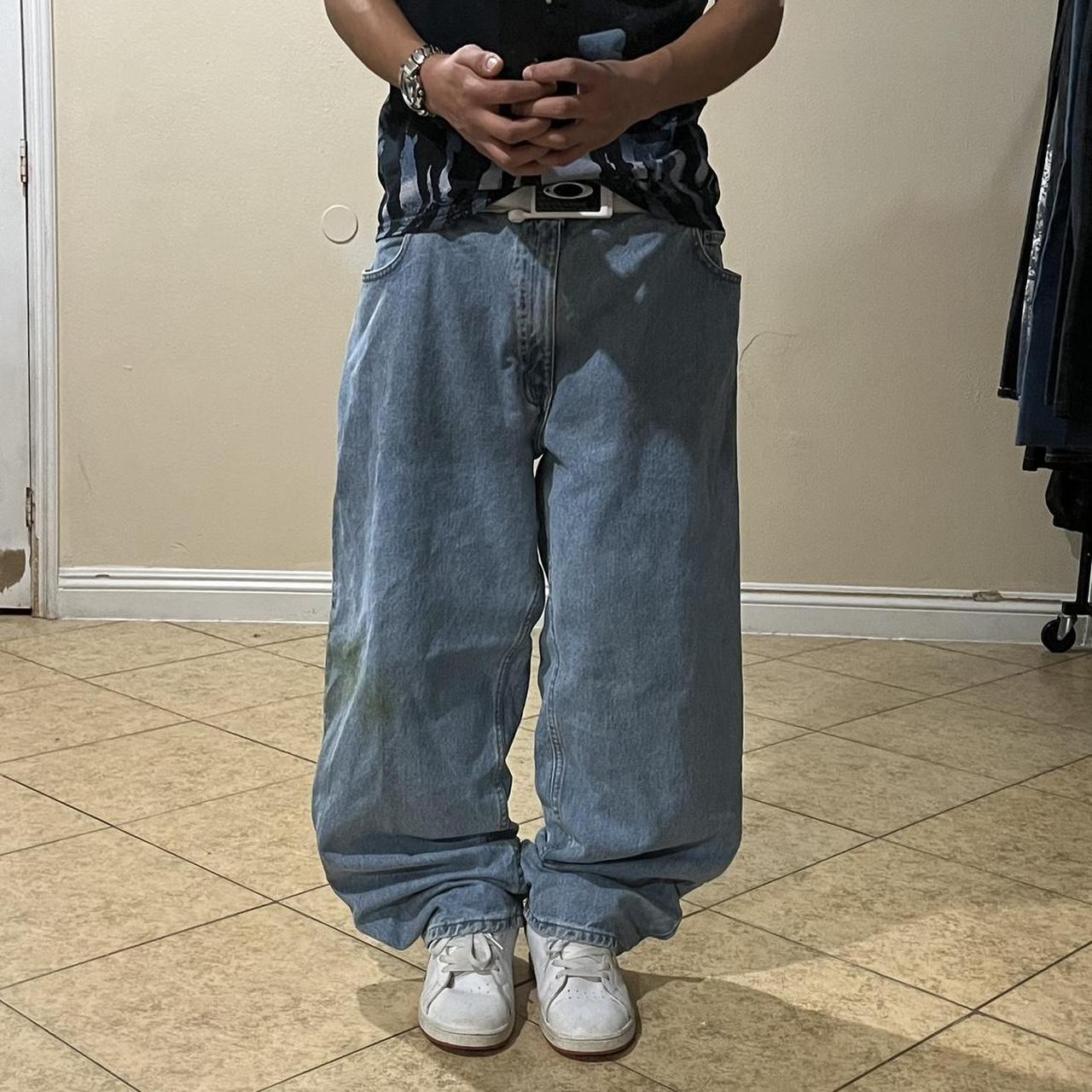 Y2k silver tab baggy like jeans. Grass and dirt... - Depop