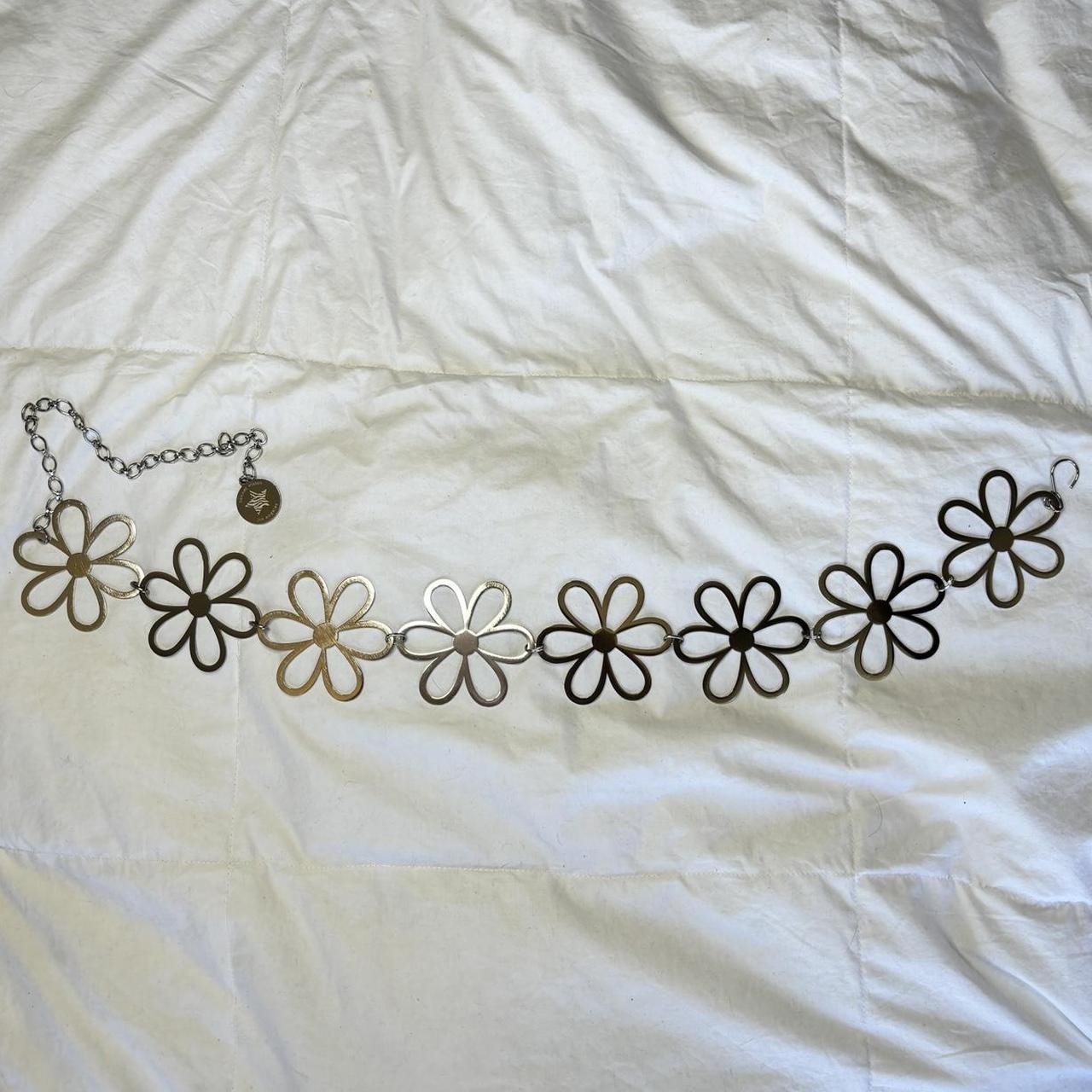 cute silver flower chain belt brand- tunnel... - Depop