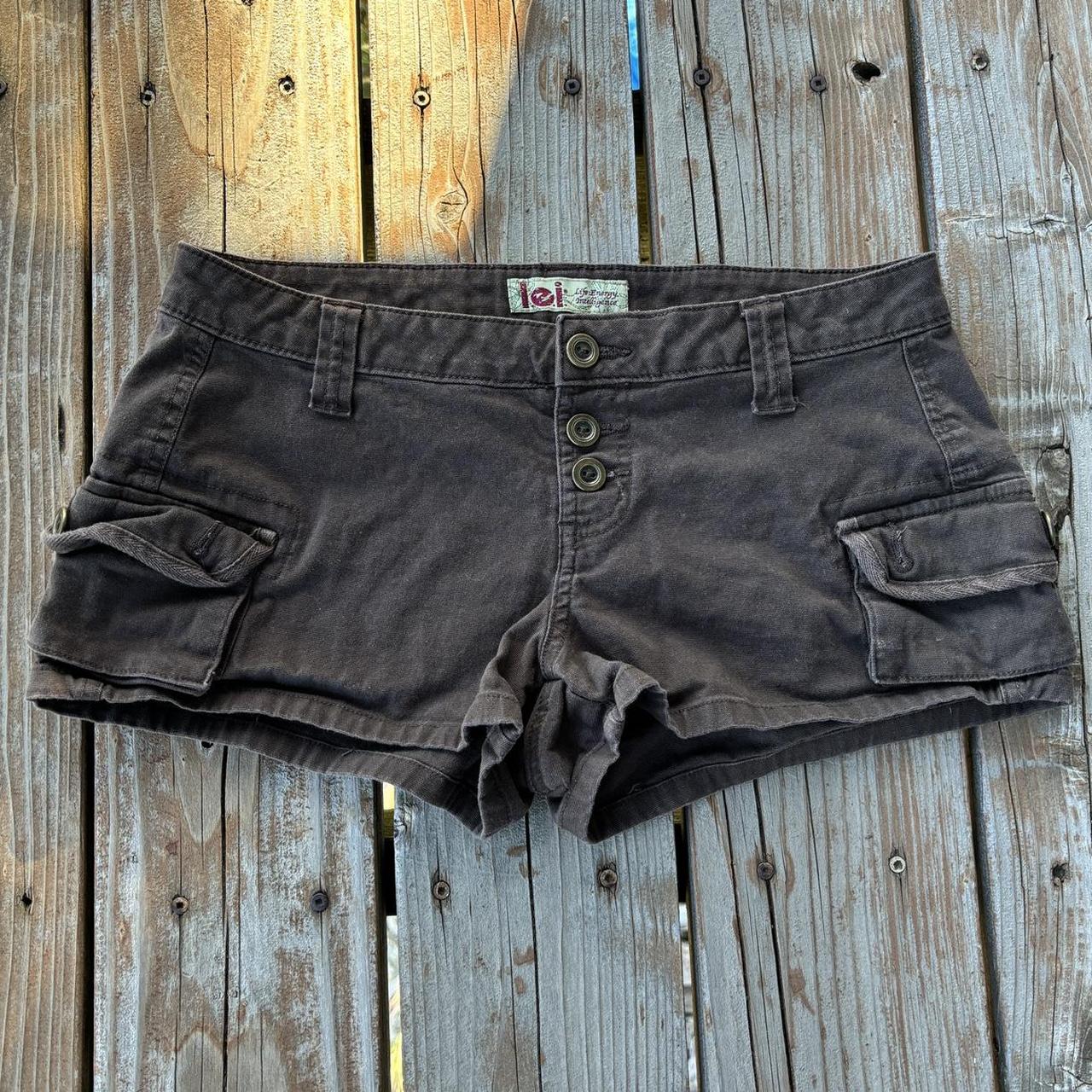 cute brown low rise mini shorts brand- lei little... - Depop