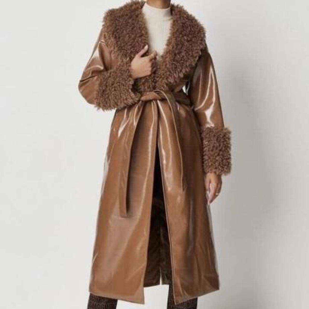Missguided Brown vinyl trench coat (never been worn)... - Depop