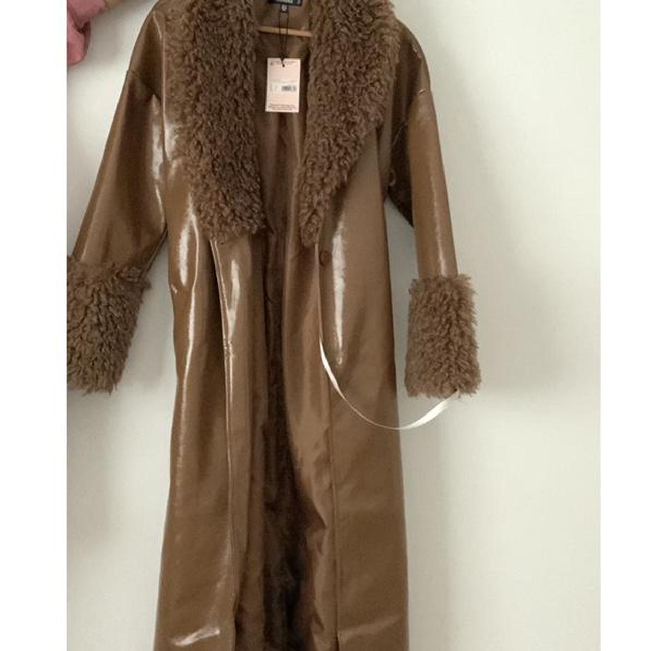 Missguided Brown vinyl trench coat (never been worn)... - Depop