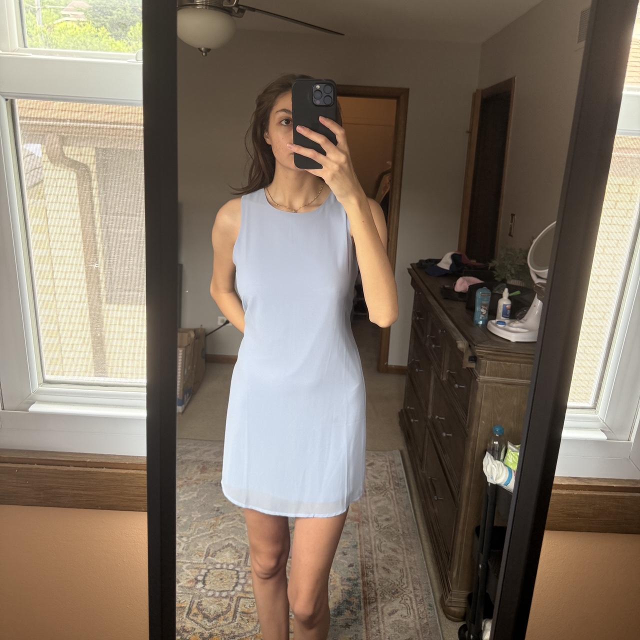 Vintage Light blue shift dress with zipper up back. | Depop