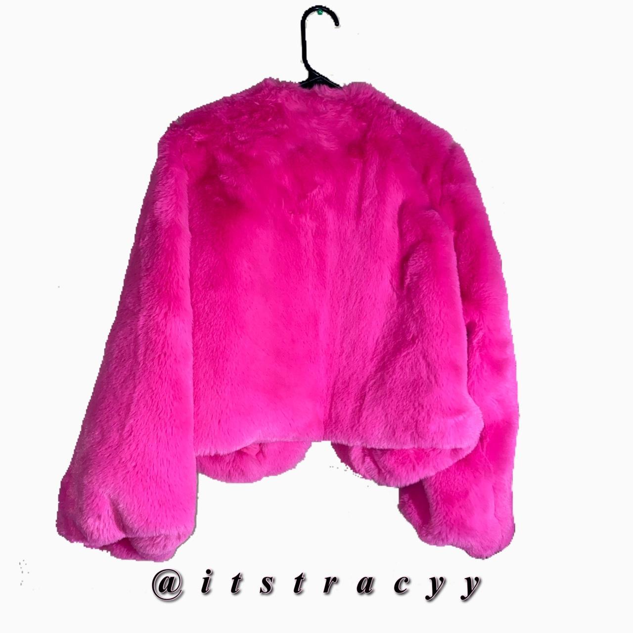 Hot pink fur coat Size: S - Depop