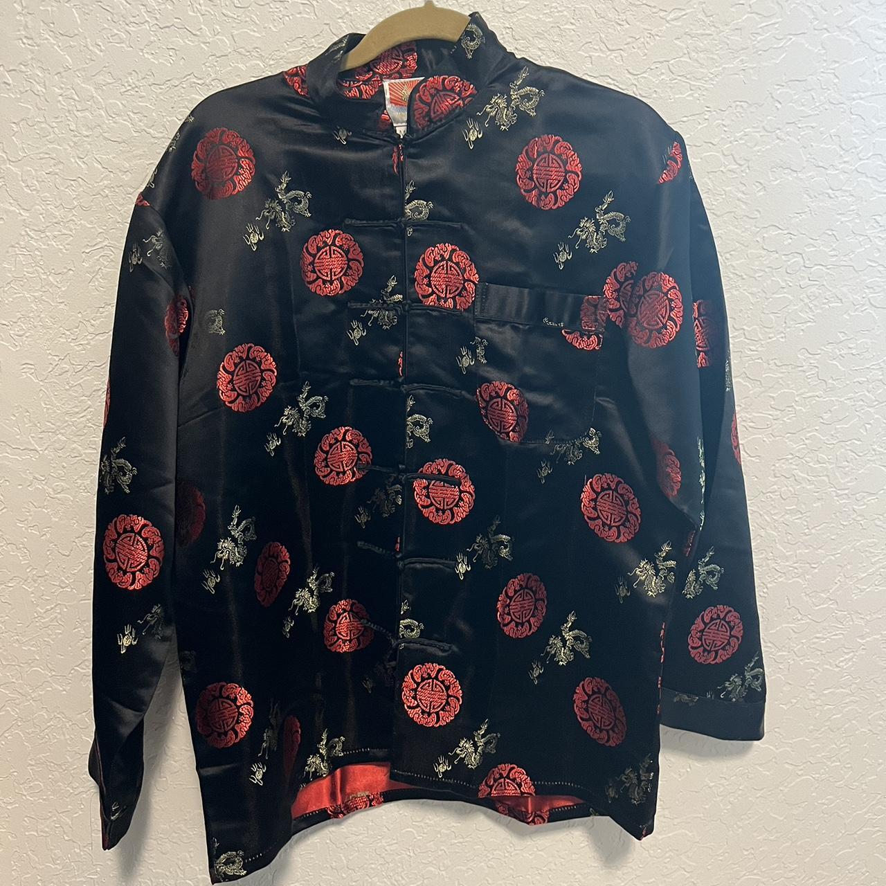 Black and red vintage Chinese silk jacket jacket | Depop
