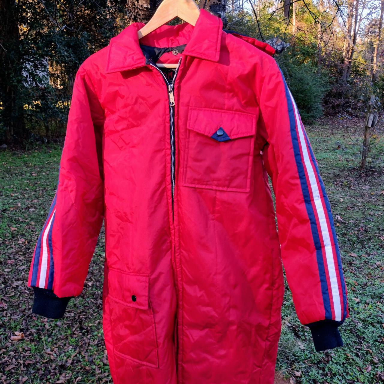 Rad 1980s red snowsuit. Full bodysuit in nylon with... - Depop