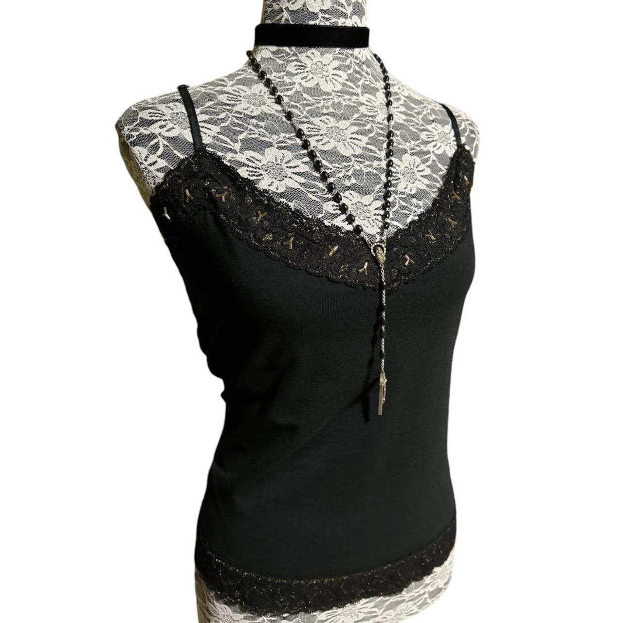 Gothic beaded cami Black lace trim cami with... - Depop