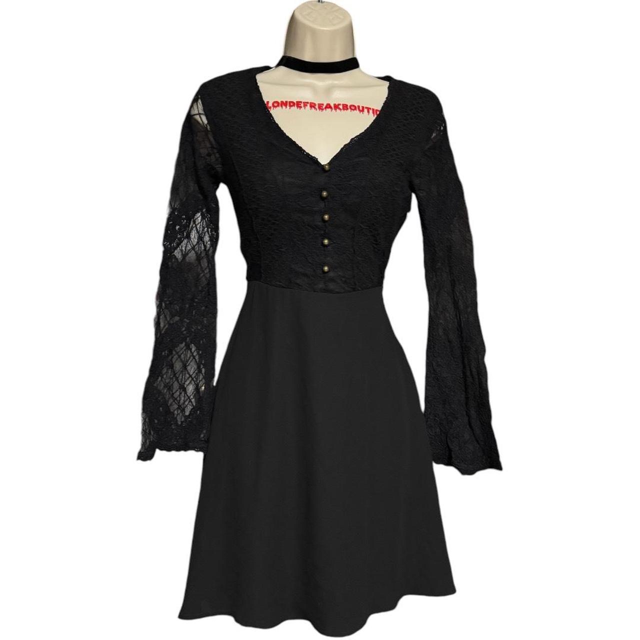 Gothic bell sleeve dress Black lace long bell... - Depop