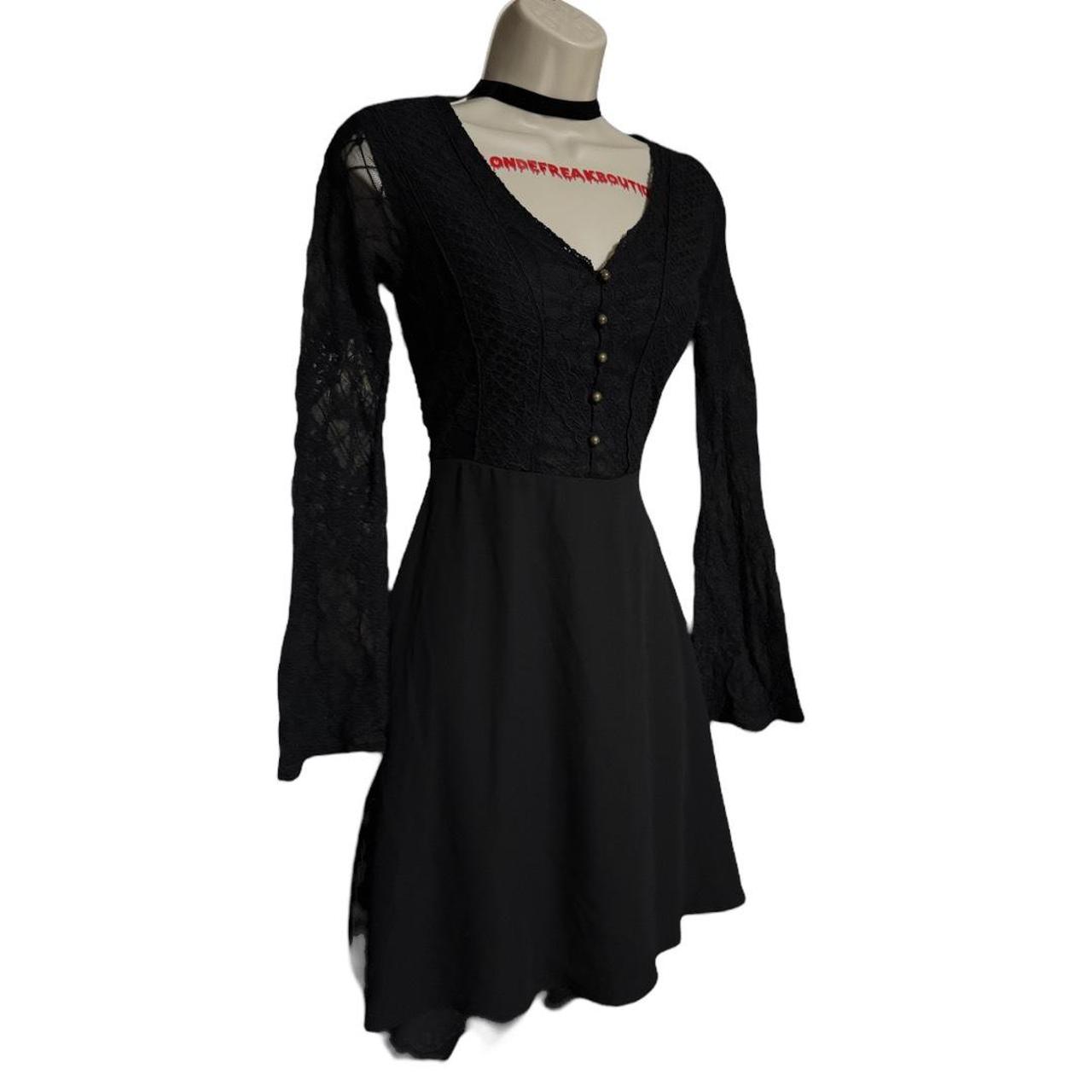 Gothic bell sleeve dress Black lace long bell... - Depop