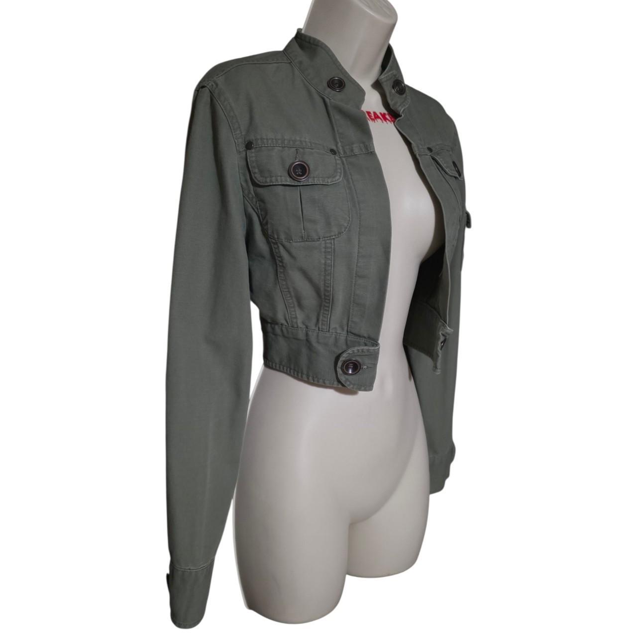 Grunge crop jacket Army green cropped open front... | Depop