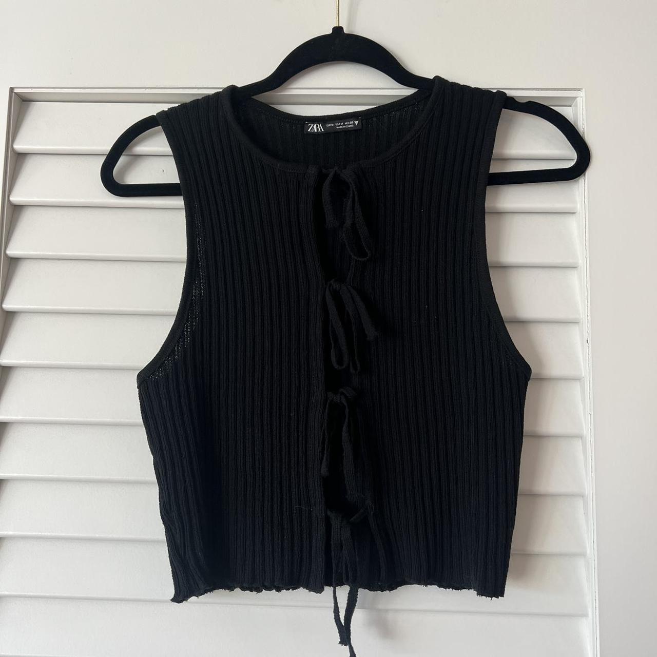 Black Zara bow top. Worn once so cute and comfy too! - Depop