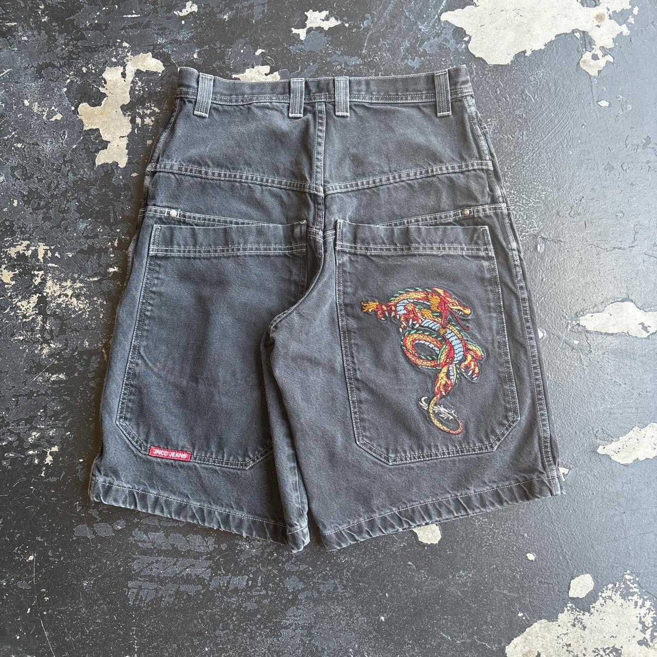 Vintage 90s black and red dragon Jnco jorts... | Depop