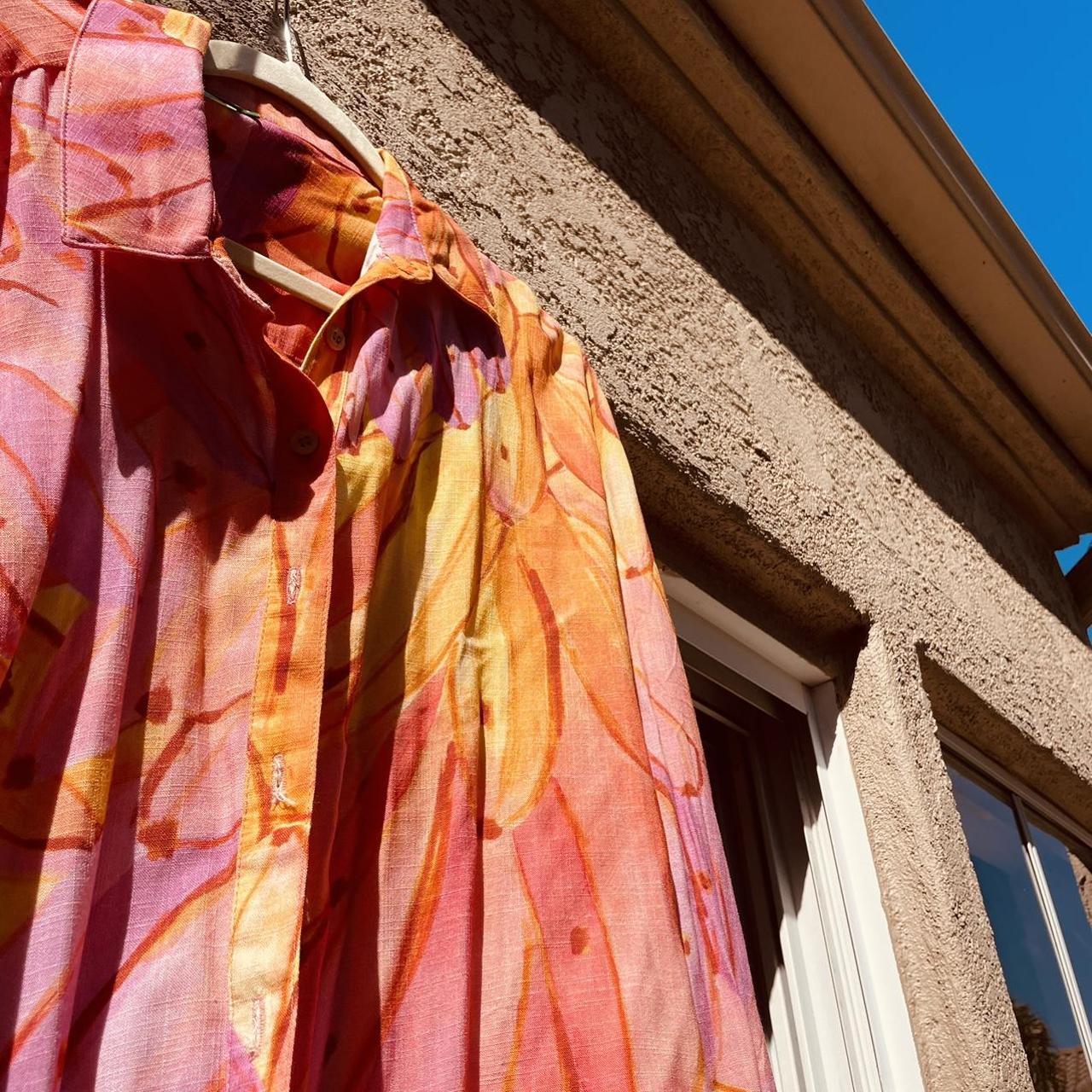 Farm Rio Women's Pink and Yellow Blouse | Depop