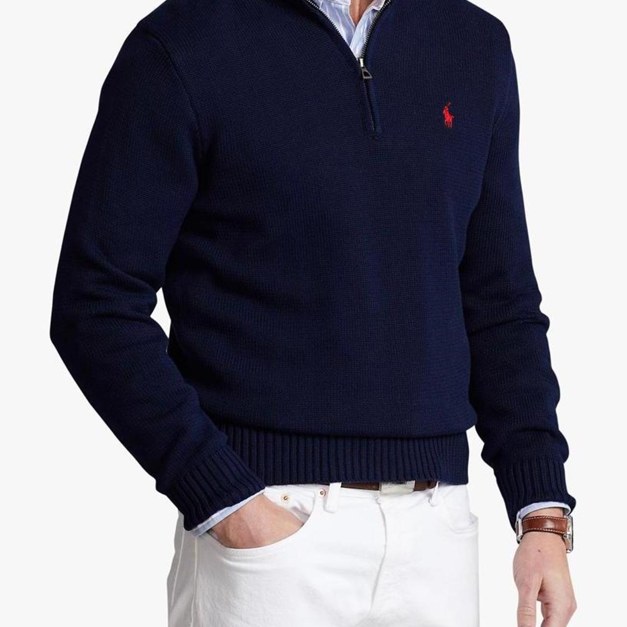 Ralph Lauren 1/4 Zip Cotton Navy Zip Jumper Navy... - Depop