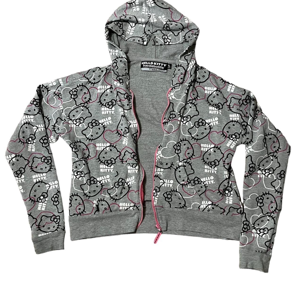 Gray Hello Kitty crop zip up hoodie Size: kids large... - Depop