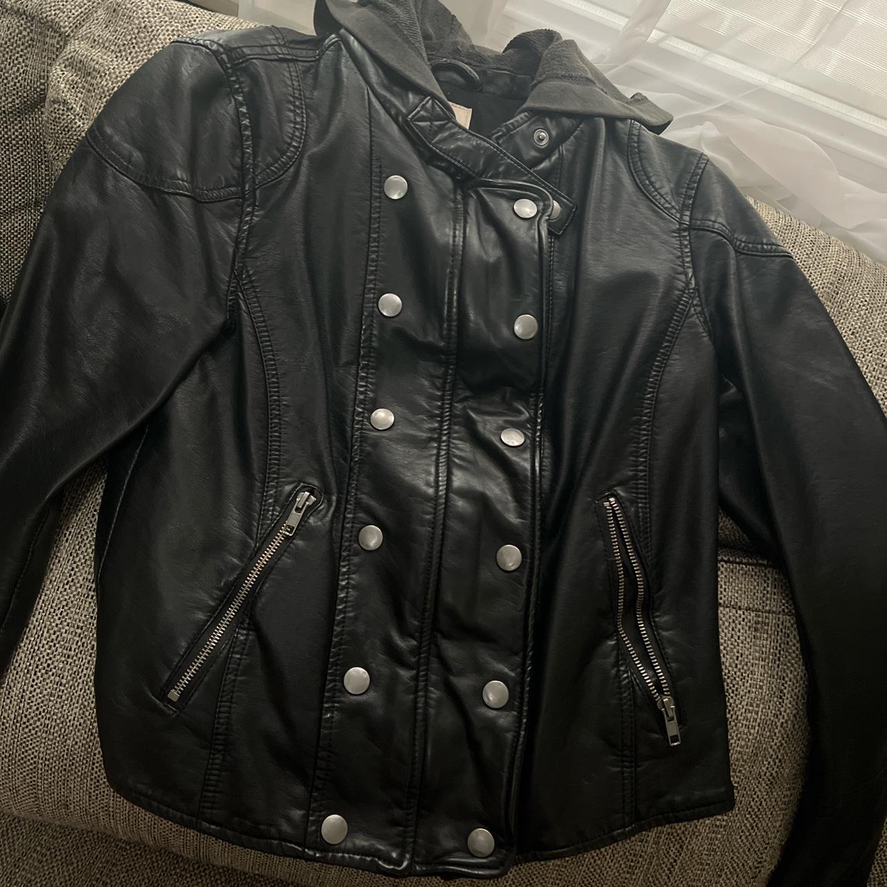 Vegan leather jacket. Rarely worn, more of a fitted... - Depop