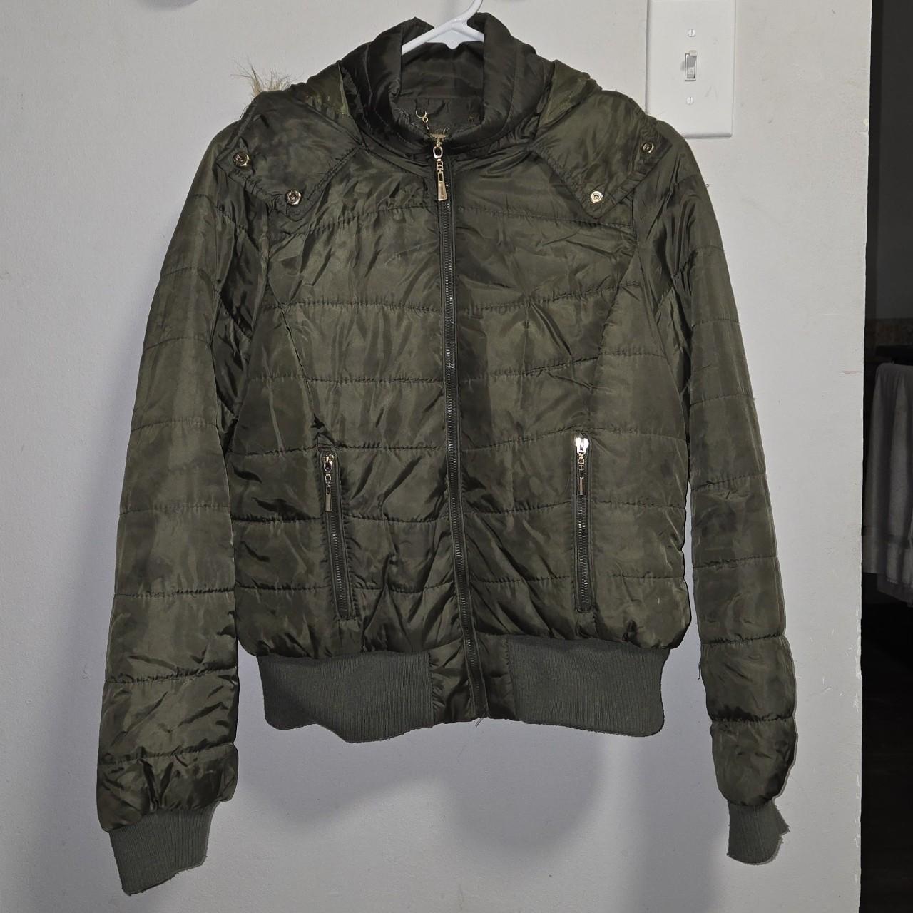 J2 full zip-up dark green hooded jacket with faux... - Depop