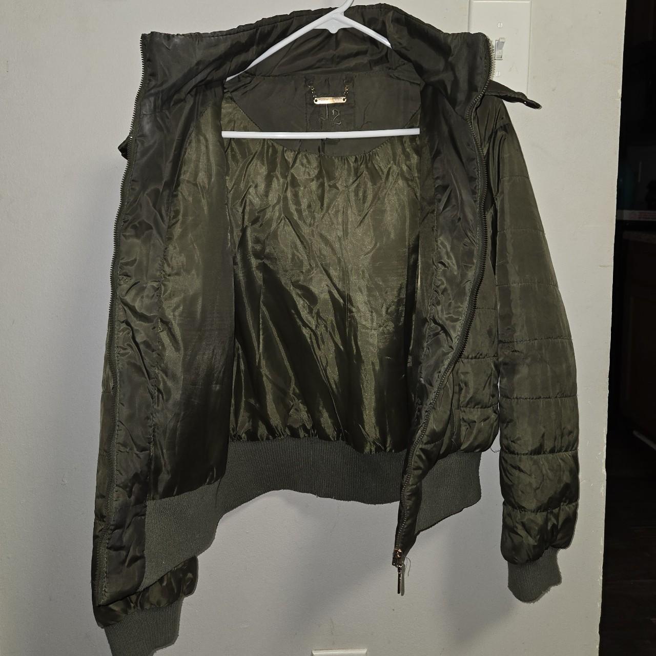 J2 full zip-up dark green hooded jacket with faux... - Depop