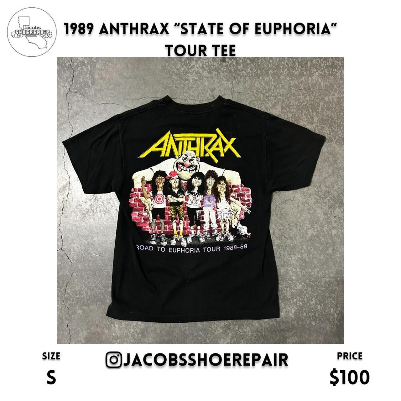 1989 Anthrax tour tee - black and red metal... - Depop