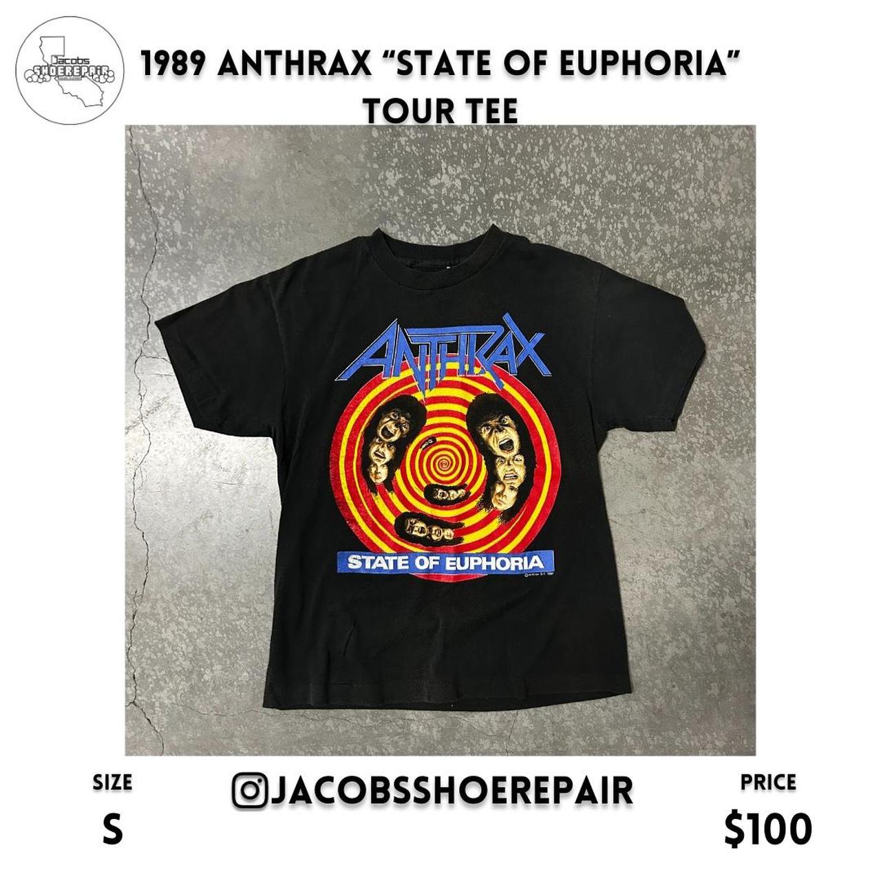 1989 Anthrax tour tee - black and red metal... - Depop