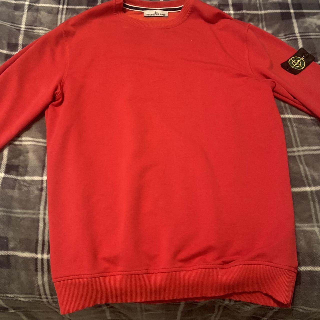 Red stone island jumper perfect condition been worn... - Depop