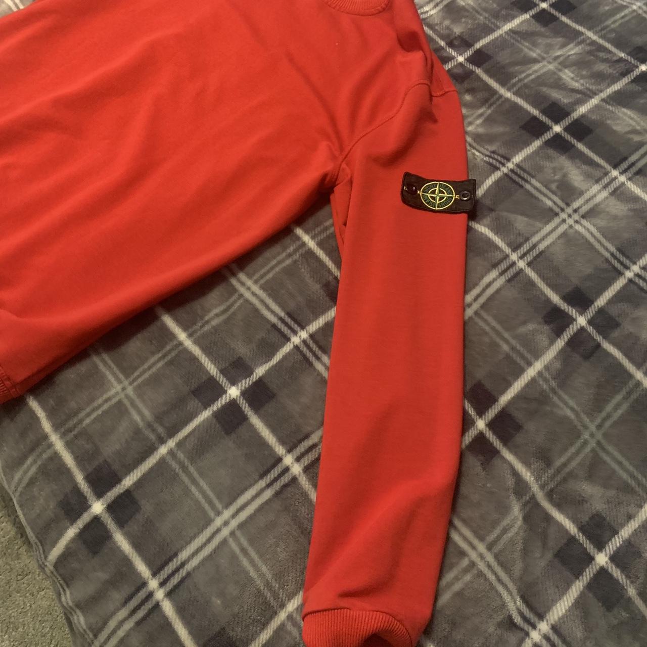 Red stone island jumper perfect condition been worn... - Depop