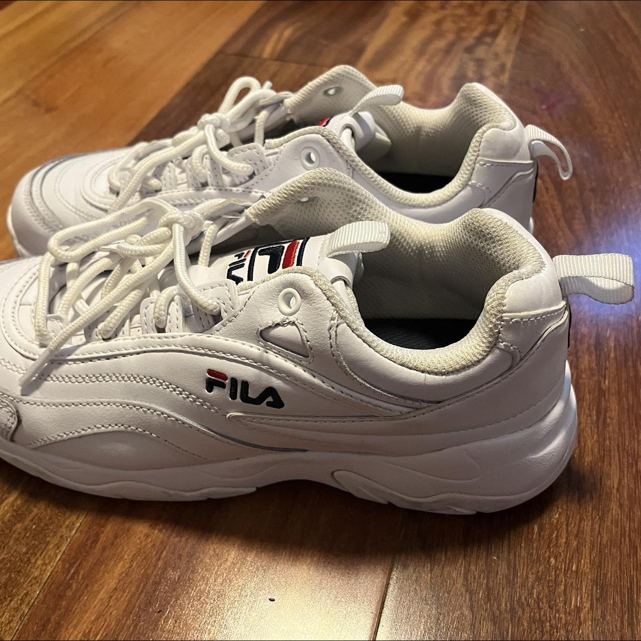 Chunky white filas -us womens 8.5 -only worn... - Depop