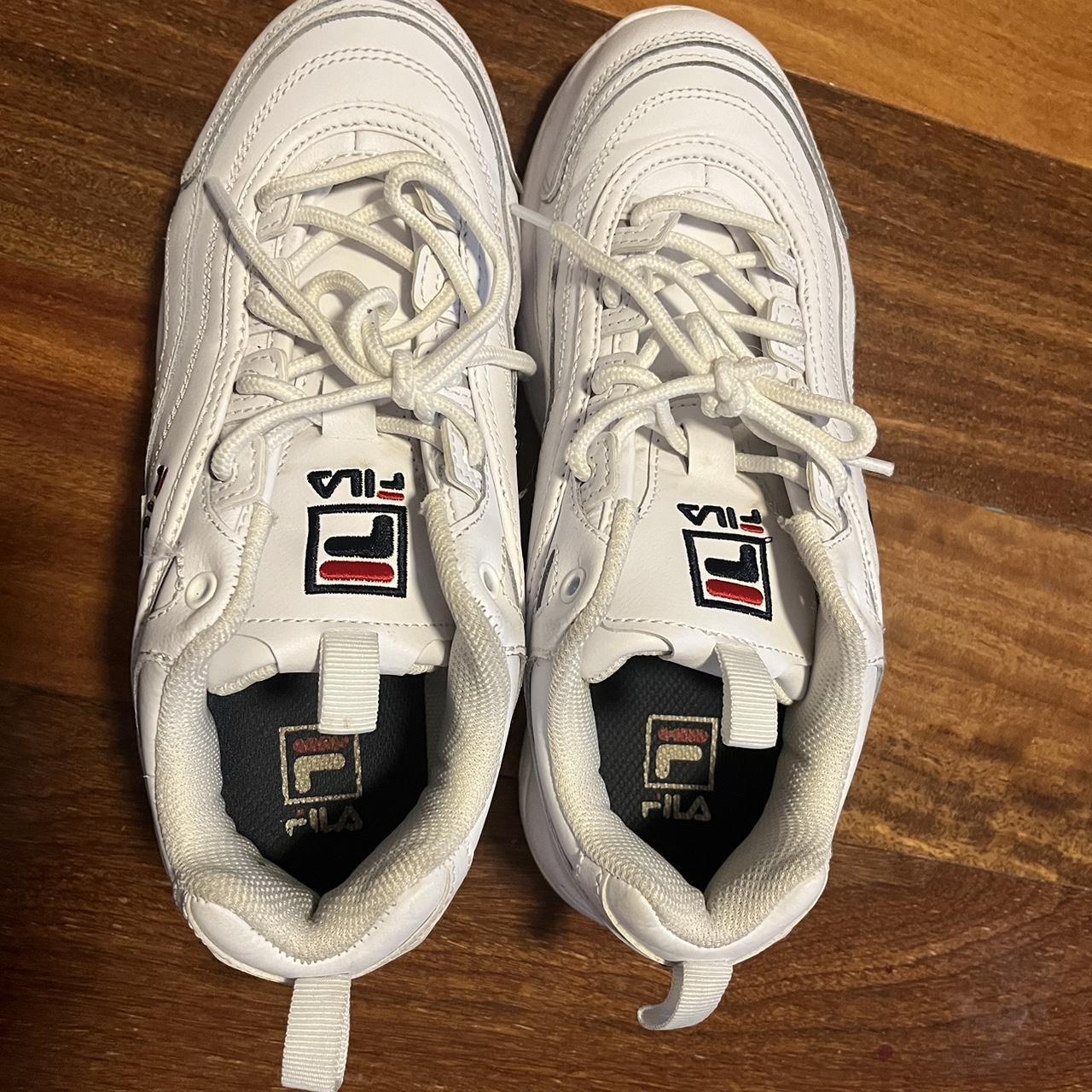 Chunky white filas -us womens 8.5 -only worn... - Depop