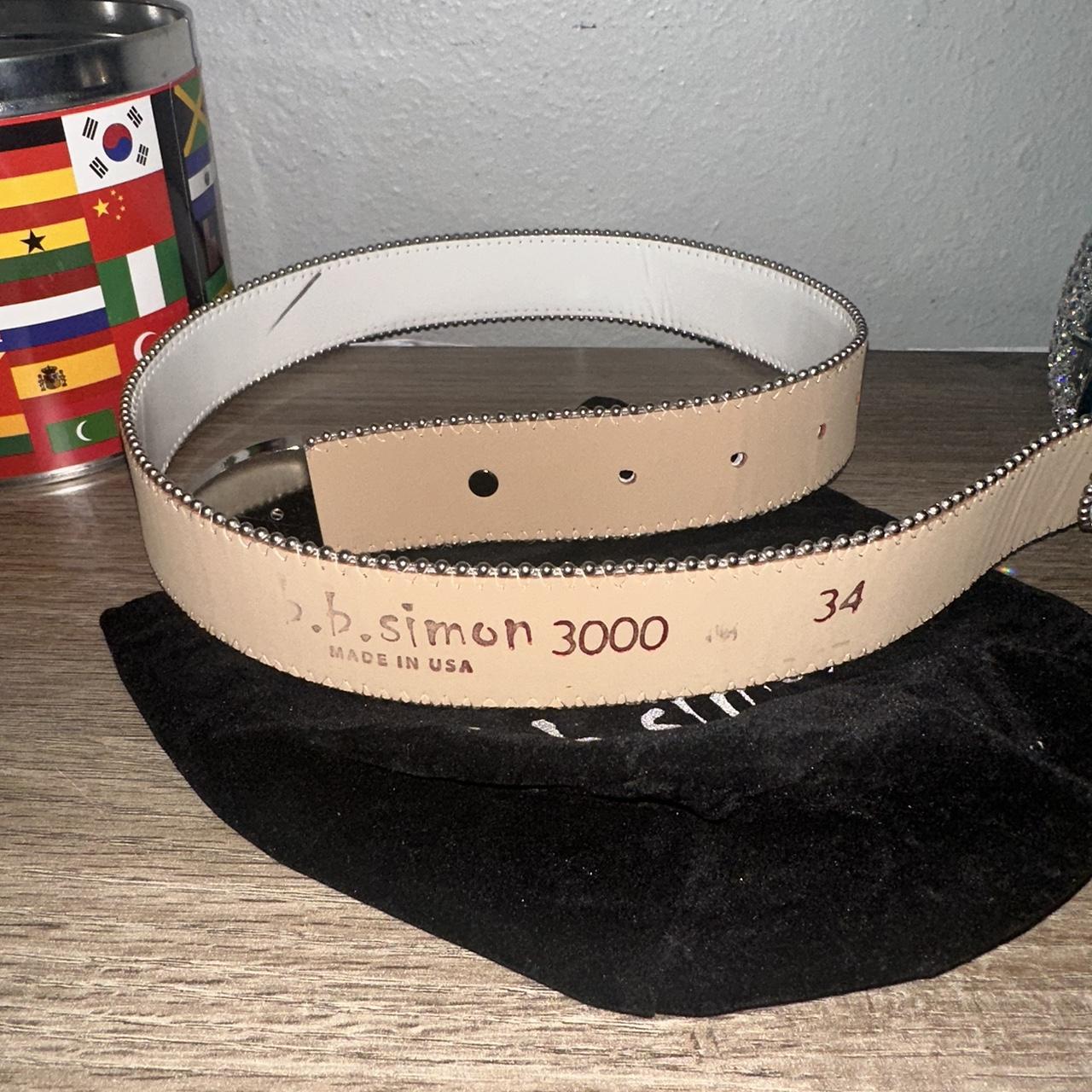 White BB Simon belt size 34 waist used twice... - Depop