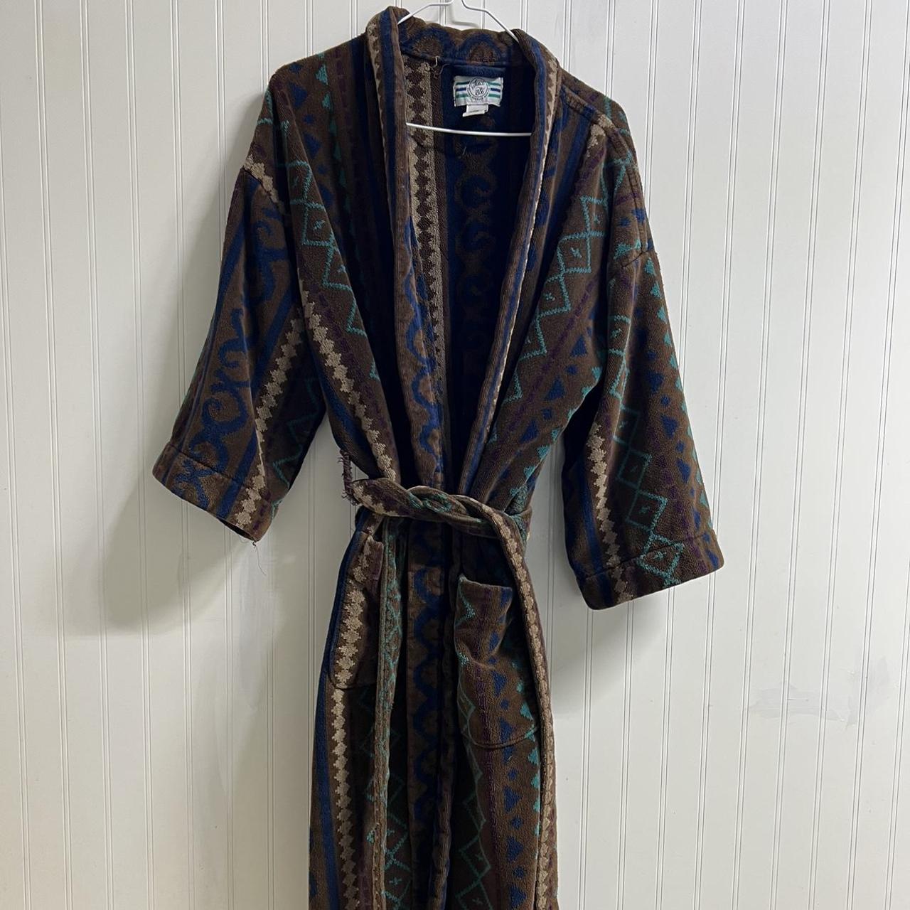 Sears Men's Brown and Navy Robe | Depop