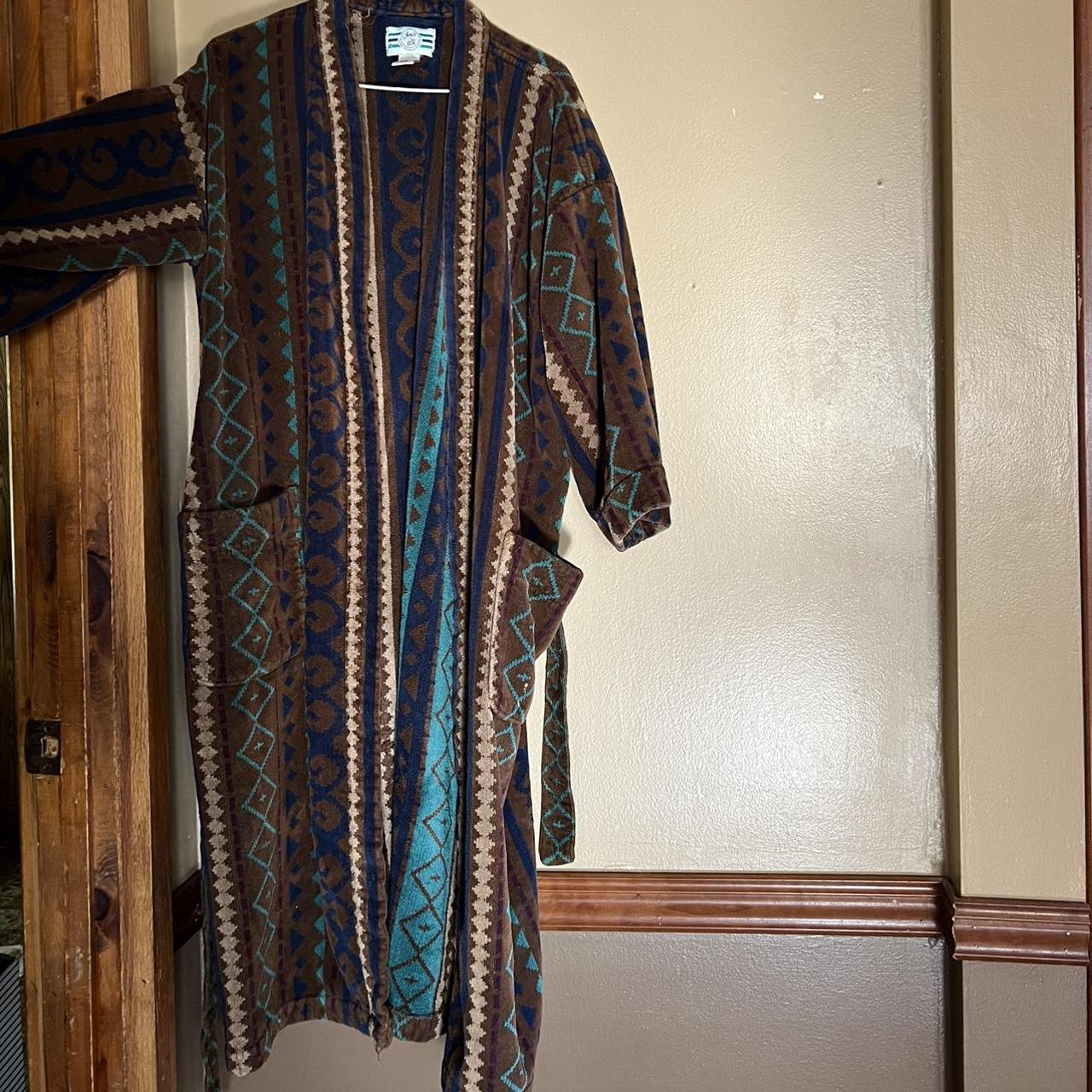 Sears Men's Brown and Navy Robe | Depop